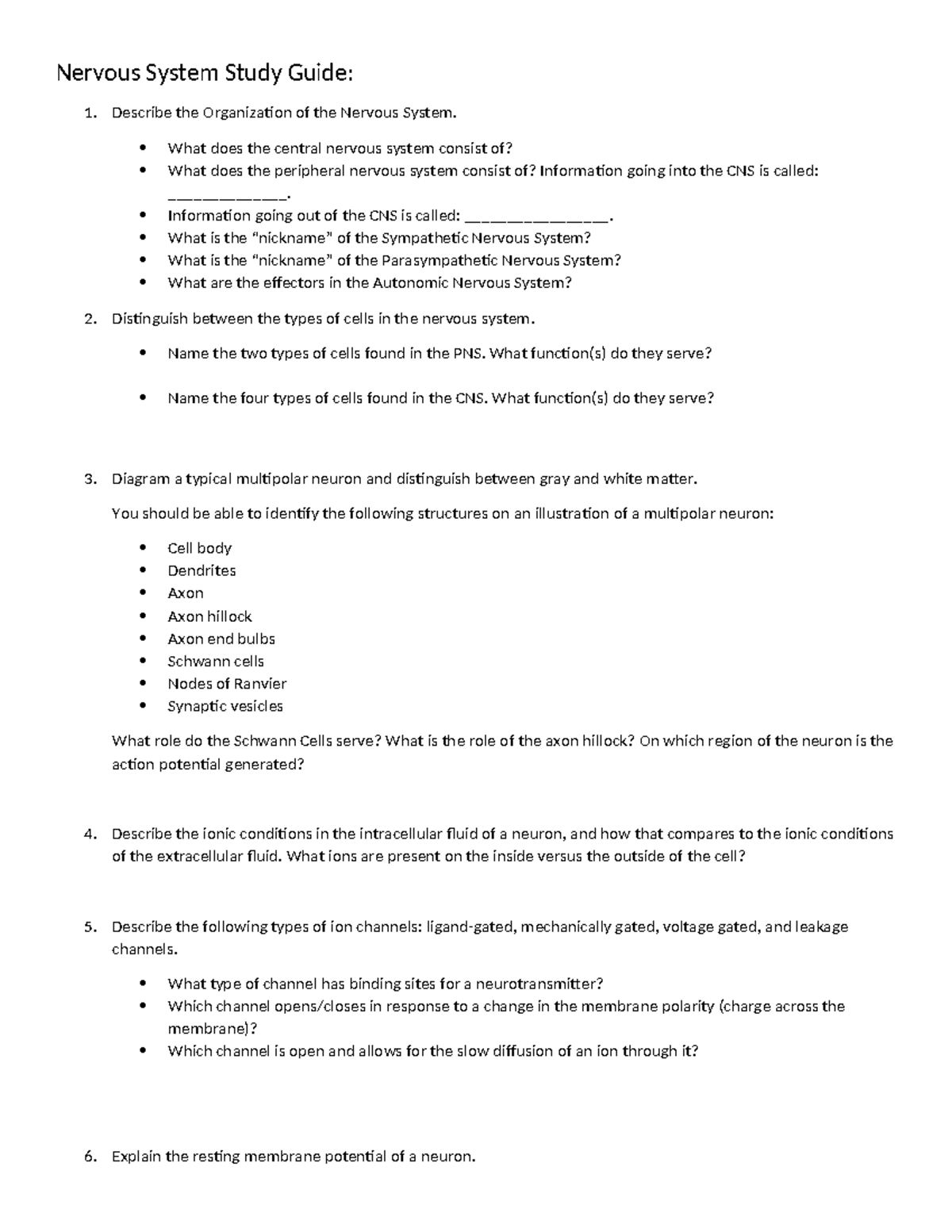 Nervous System Study Guide (Biology 101): Understanding Action ...