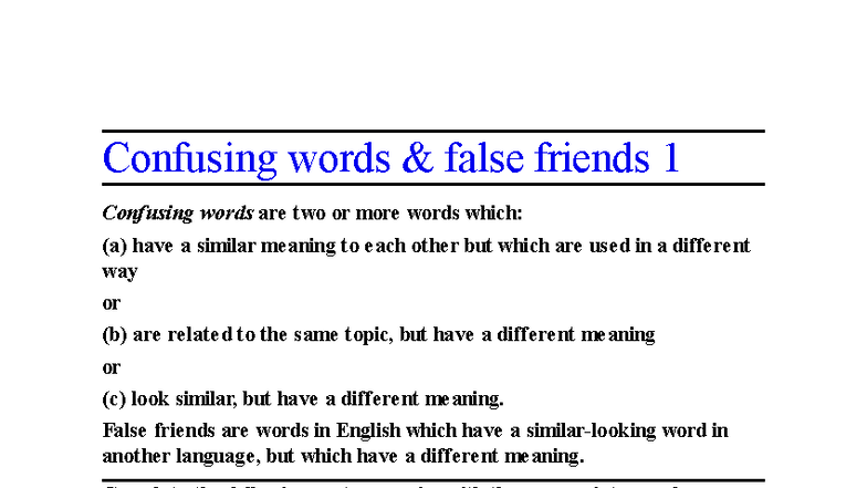 Confusing Words & False Friends: A Comprehensive Guide - Studocu
