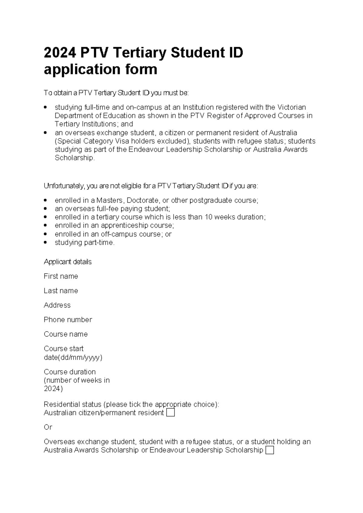 2024 PTV Tertiary Student ID application form accessible version - 2024 ...