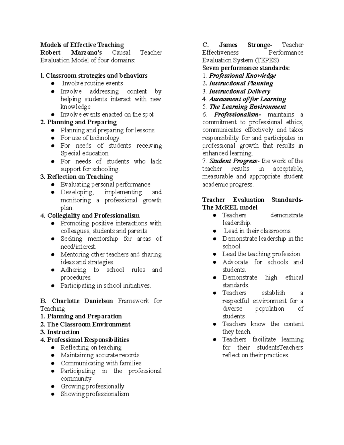Effective Teaching Models for Prof Ed 5: Evaluating Teacher Competence ...