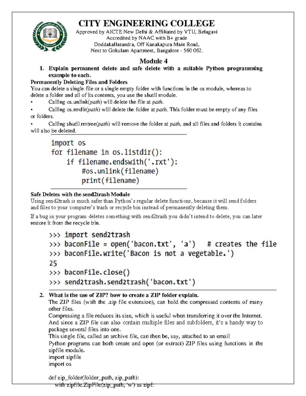 Python QB Module 4: File Operations, Deletion, and Logging Techniques ...