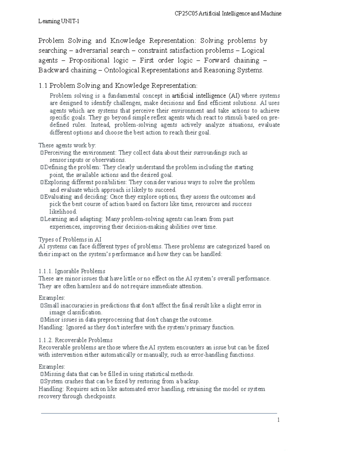 CP25C05 Final Exam Notes: AI Problem Solving & Knowledge Representation ...