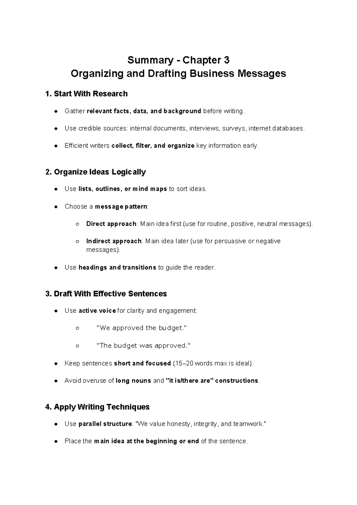 Chapter 3 Summary: Organizing & Drafting Business Messages - Studocu