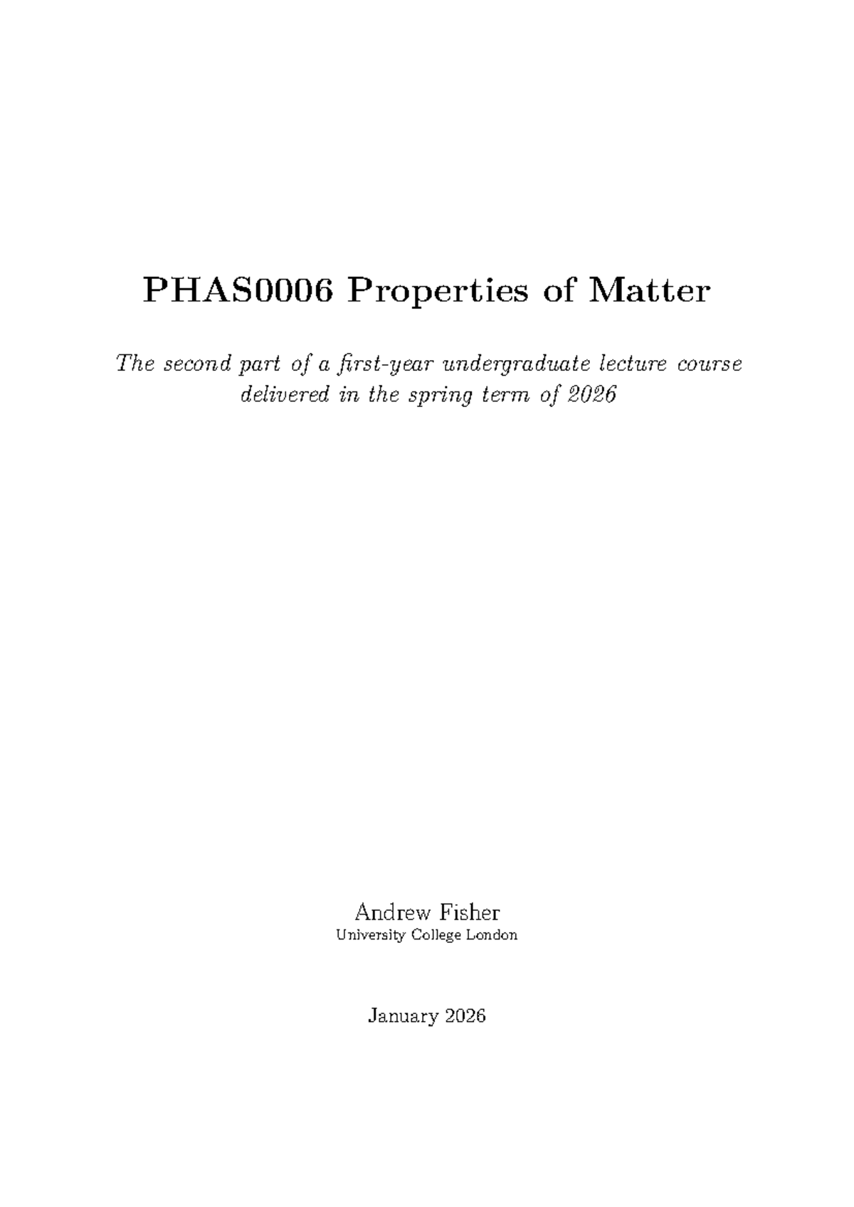 PHAS0006 Week 8: Bonding and Properties of Matter Lecture Notes - Studocu