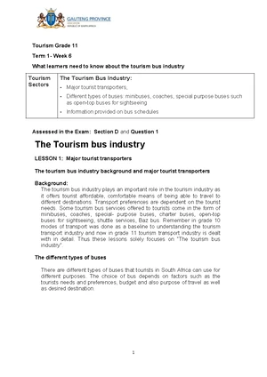 TS 2025 Grade 11 Tourism Lesson Planning: Term 1 to 4 Overview - Studocu