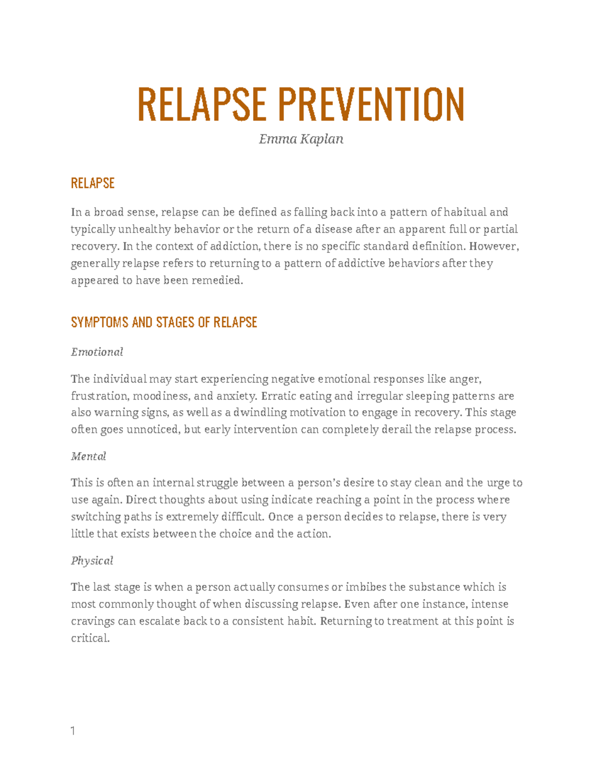 PCN-100 Comprehensive Strategies for Relapse Prevention - Studocu