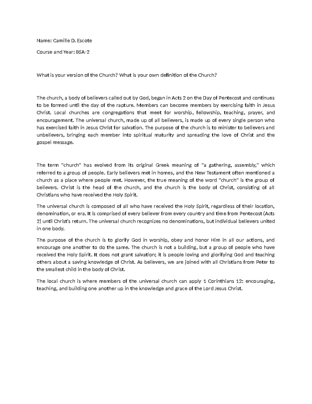 Church Definition and Purpose: Notes on Believers' Unity - Studocu