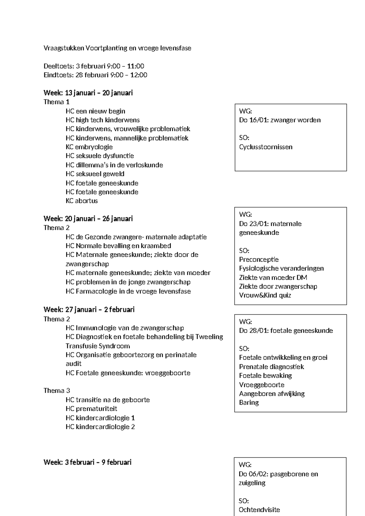 Planning VVL 2025: Voortplanting en vroege levensfase Deeltoets en HC ...