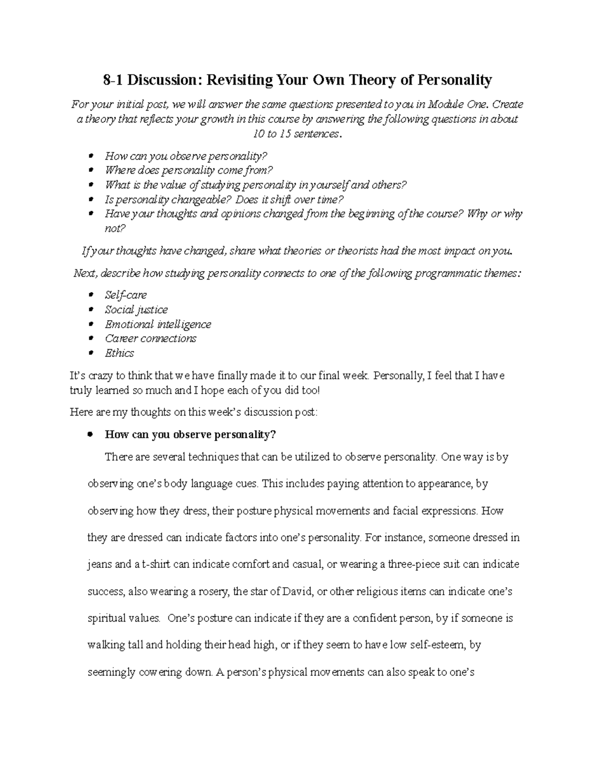 8-1 Discussion Revisiting Your Own Theory of Personality - Create a ...