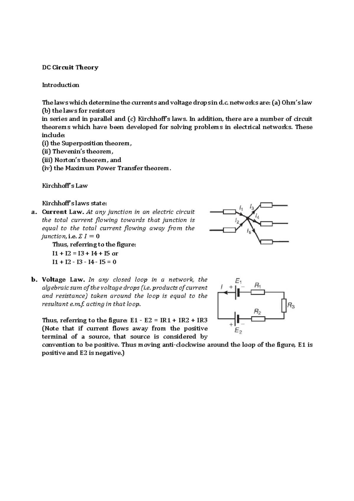DC Circuit Theory: Introduction to Laws and Theorems (Course Code: 3) - Studocu