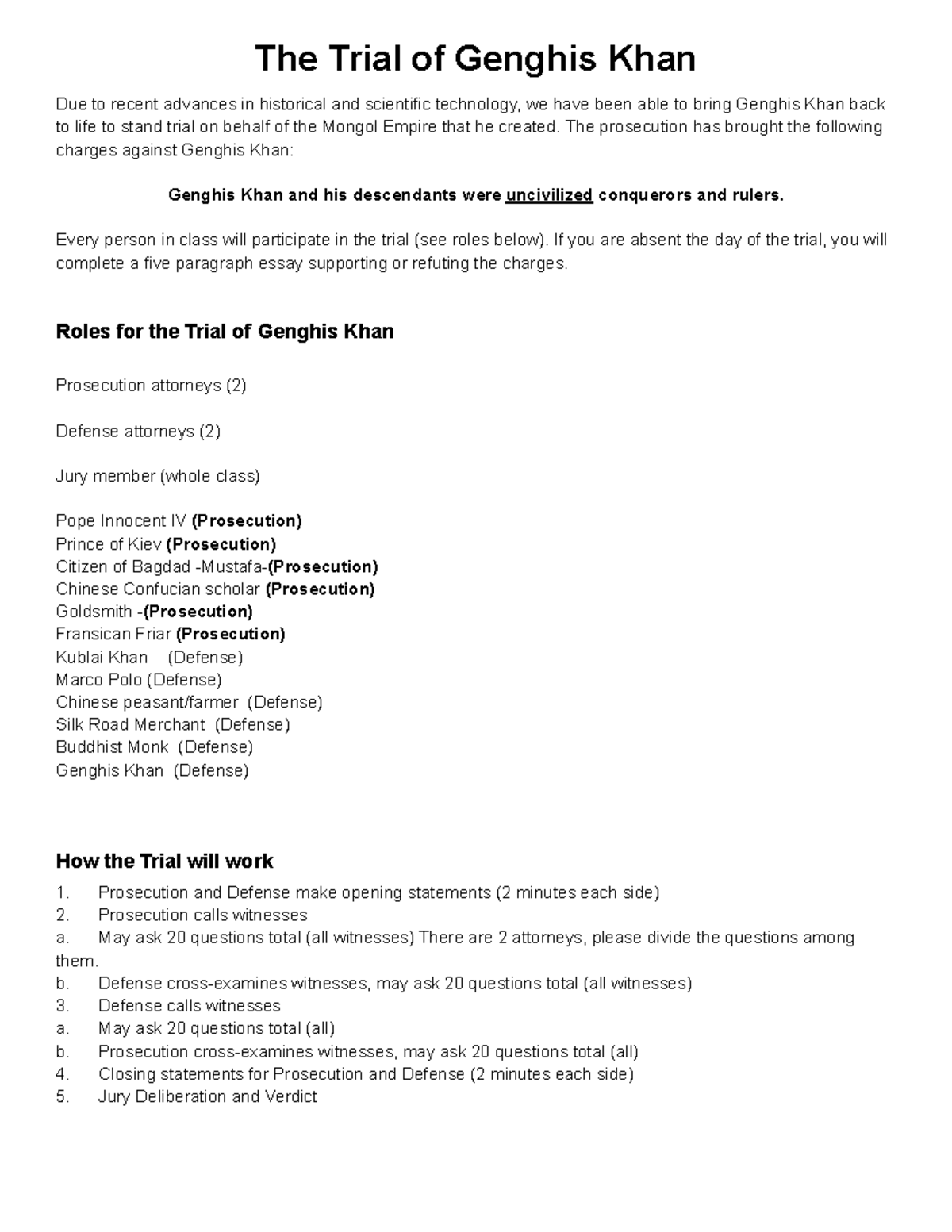 Prep WH Trial: Genghis Khan - Roles, Procedures, & Strategies Guide ...