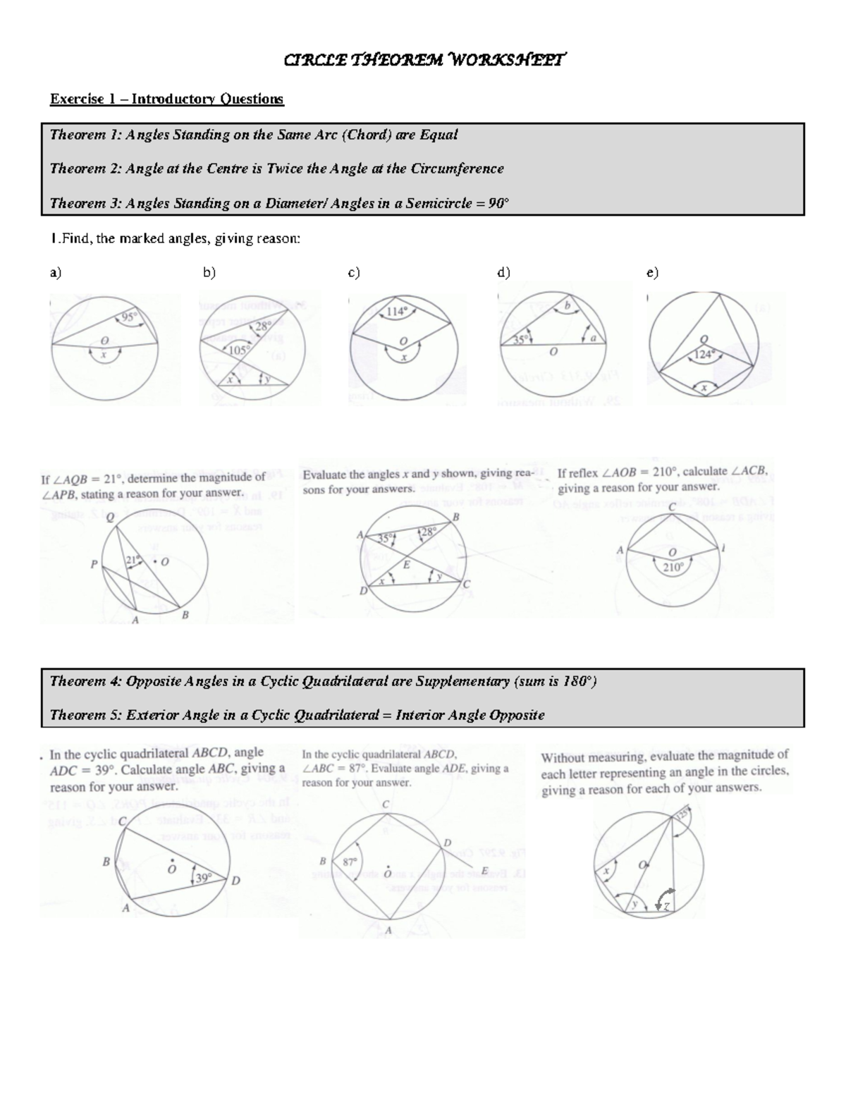 Circle Theorem Worksheet: Understanding Key Properties and Applications ...