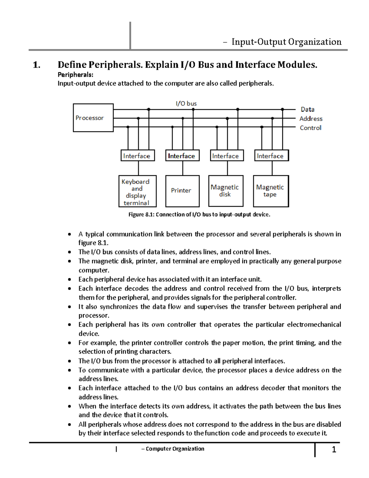 Computer Organization & Architecture: Peripherals, Interfaces, and DMA - Studocu