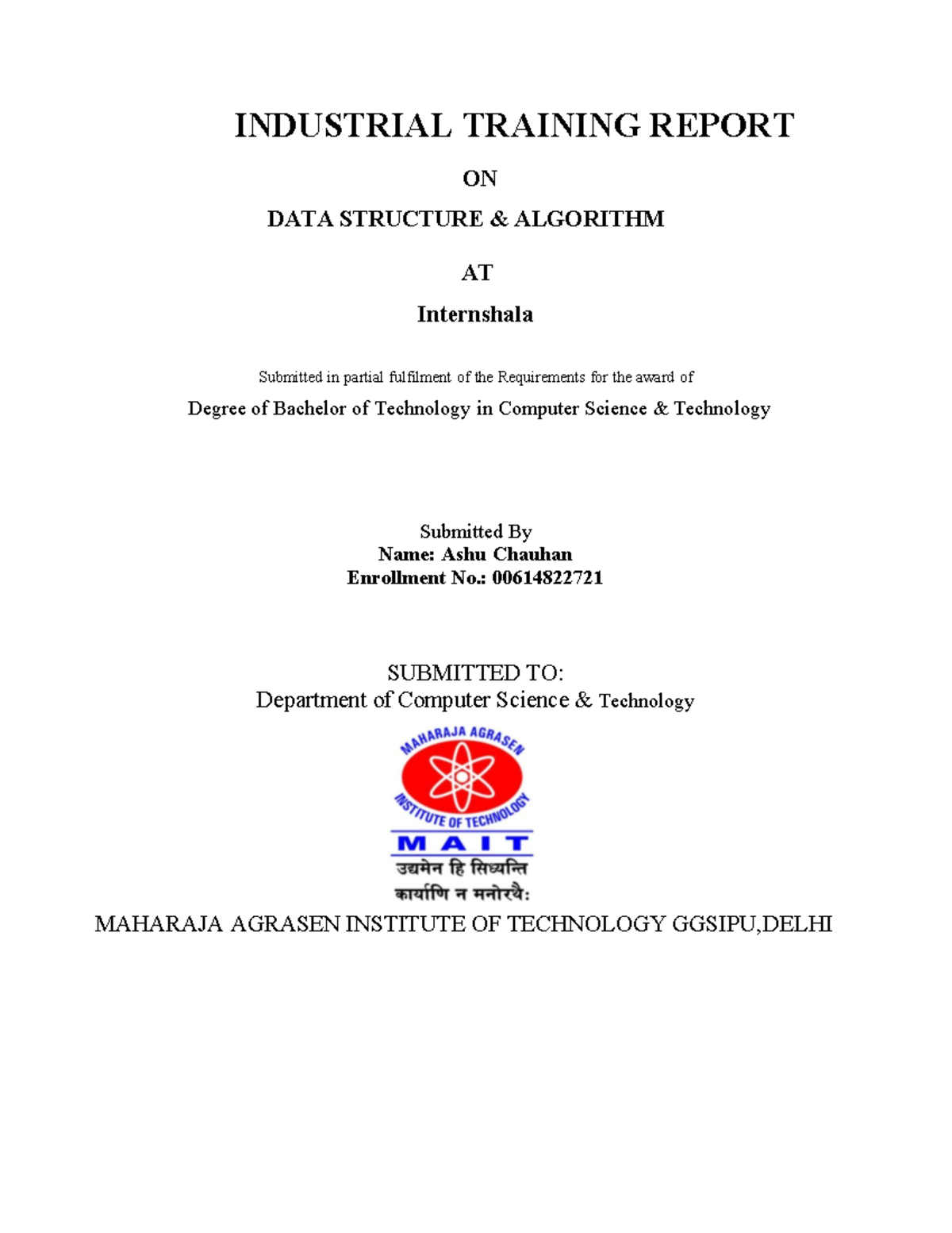 Industrial Training Report - INDUSTRIAL TRAINING REPORT ON DATA ...