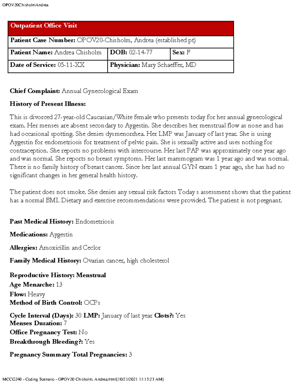 MCCG240 Case Scenario: OPC120 Outpatient Consult for Roderick Giles - Studocu