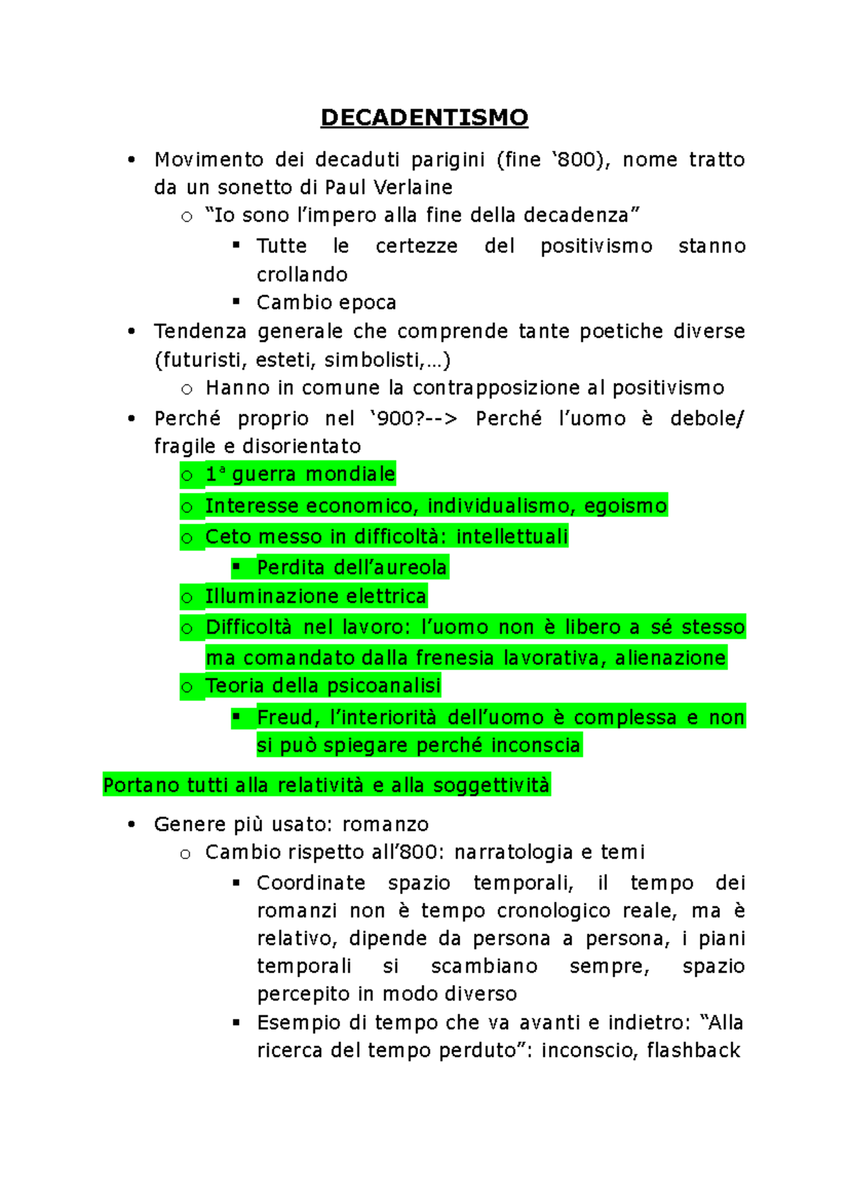 Decadentismo: Riassunti per Maturità e Analisi del Movimento - Studocu