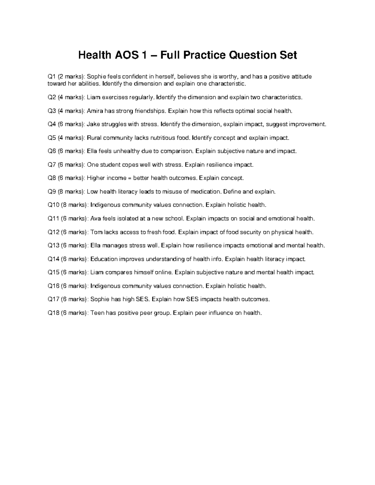 Health AOS 1 Full Practice Questions Set for Exam Preparation - Studocu