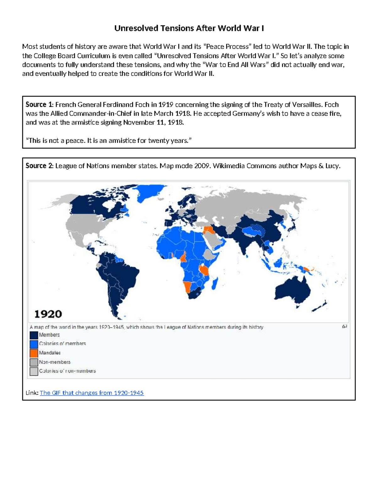 Unresolved Tensions Post-WWI: Analyzing Key Documents - Studocu