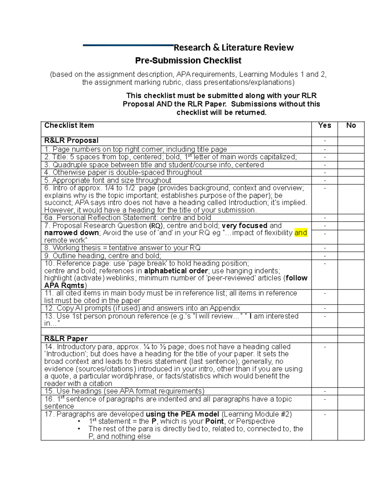 Pre-Submission Checklist for R&LR.docx rev 2 (1) - Research ...