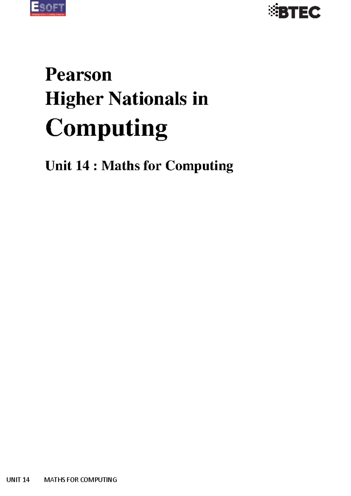 Esoft-UNIT 14 Maths FOR Computing - Pearson Higher Nationals in ...
