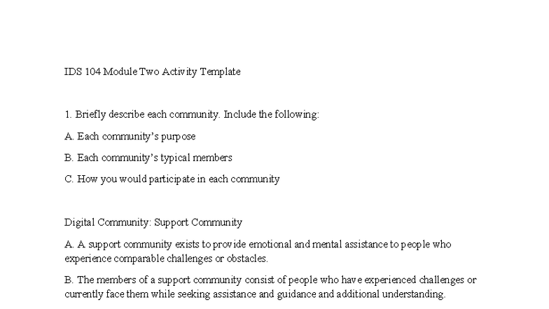 IDS 104 Module Two Community Engagement Activity Report - Studocu