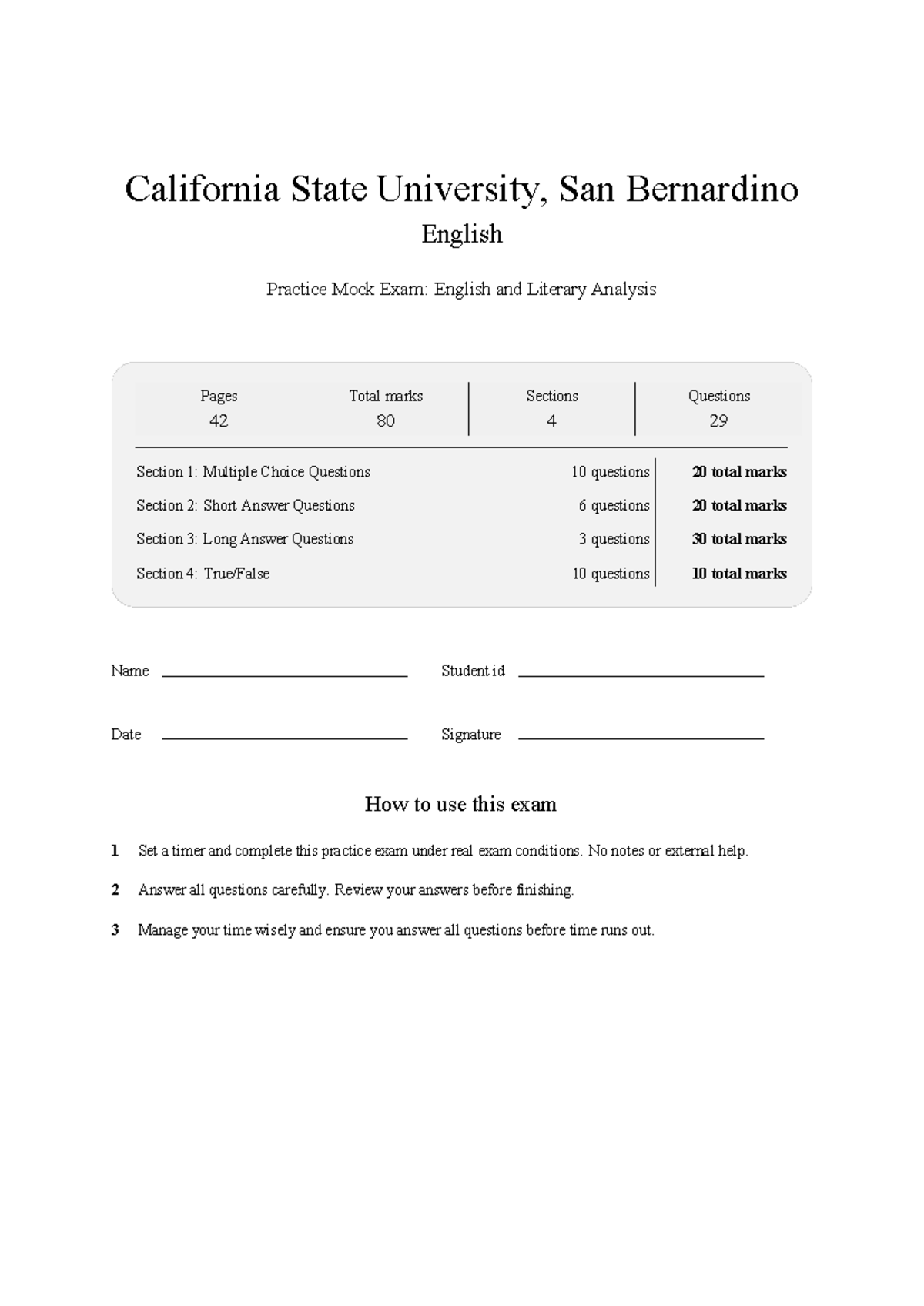 ENG 3000 Mock Exam: English & Literary Analysis Practice 2026 - Studocu