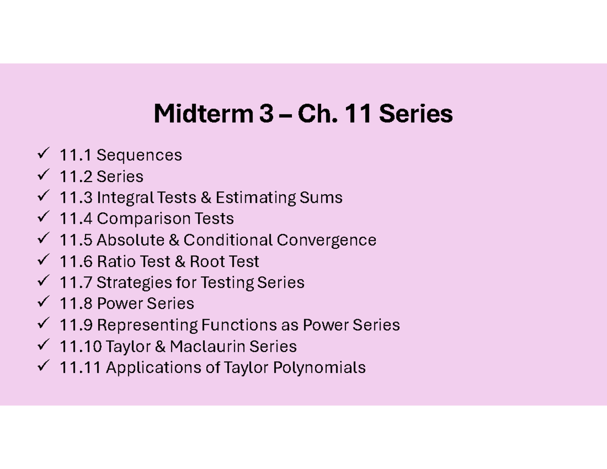 Midterm 3 Notes: Ch. 11 Series & Sequences Overview - Studocu