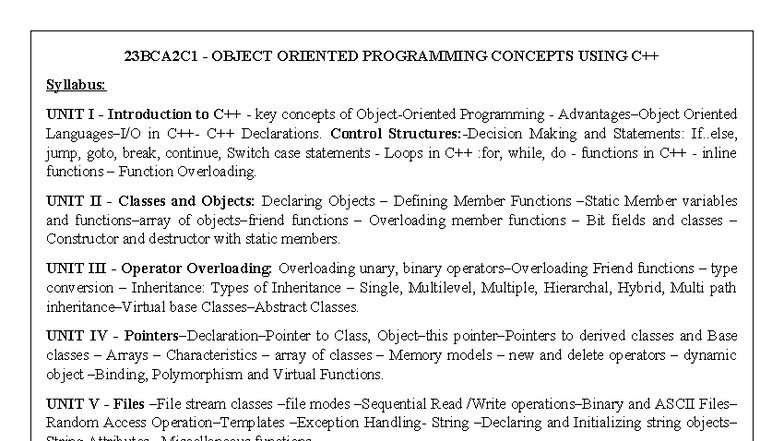 23BCA2C1 - OOP Concepts in C++: Key Programming Principles - Studocu