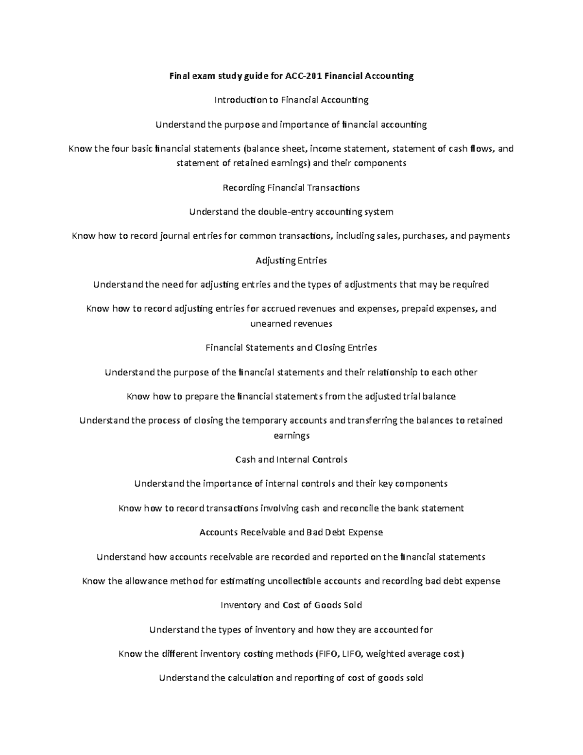 Final exam study guide for ACC - Practice problems and exercises can be very helpful in ...