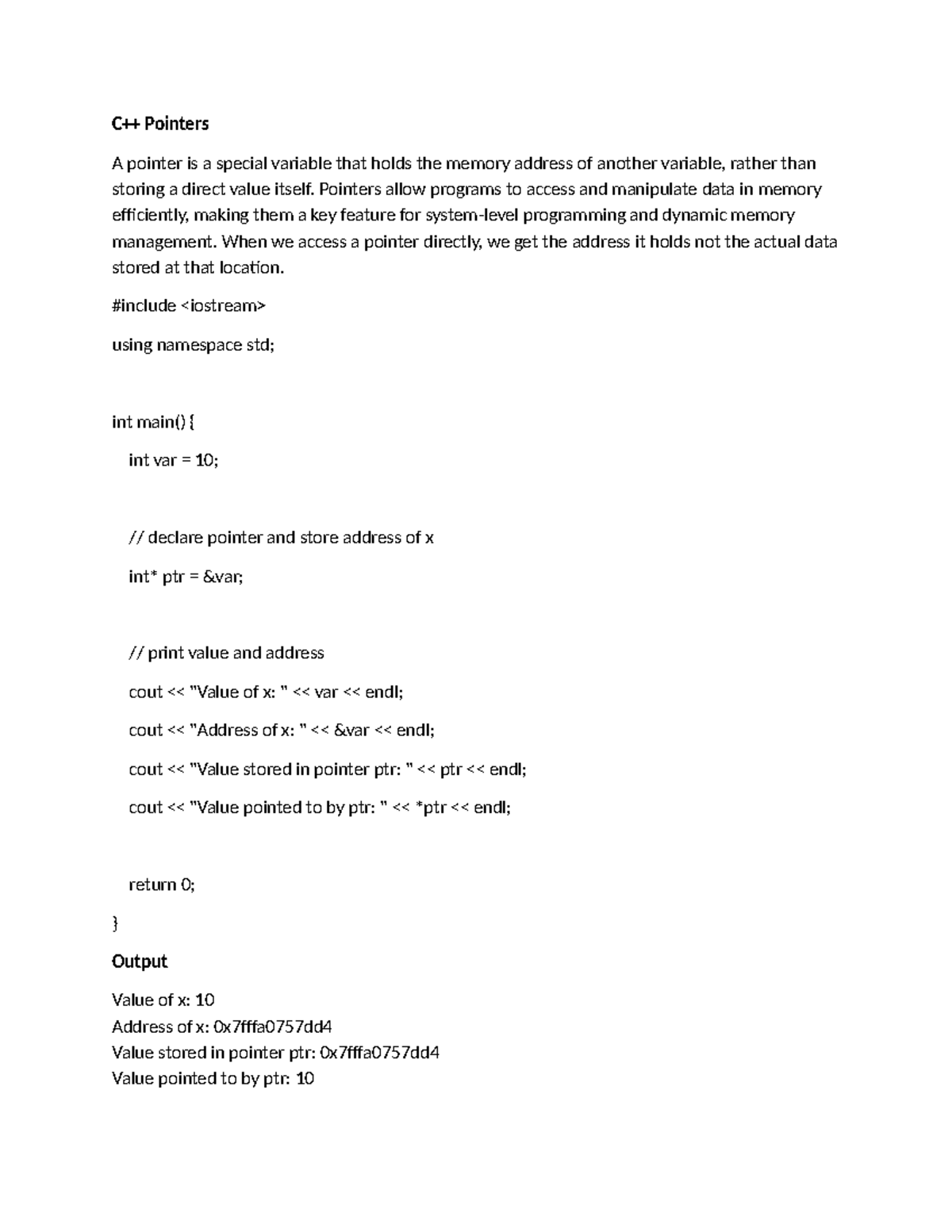 Pointers Notes (CS101) - Understanding Memory Addresses and Arrays ...