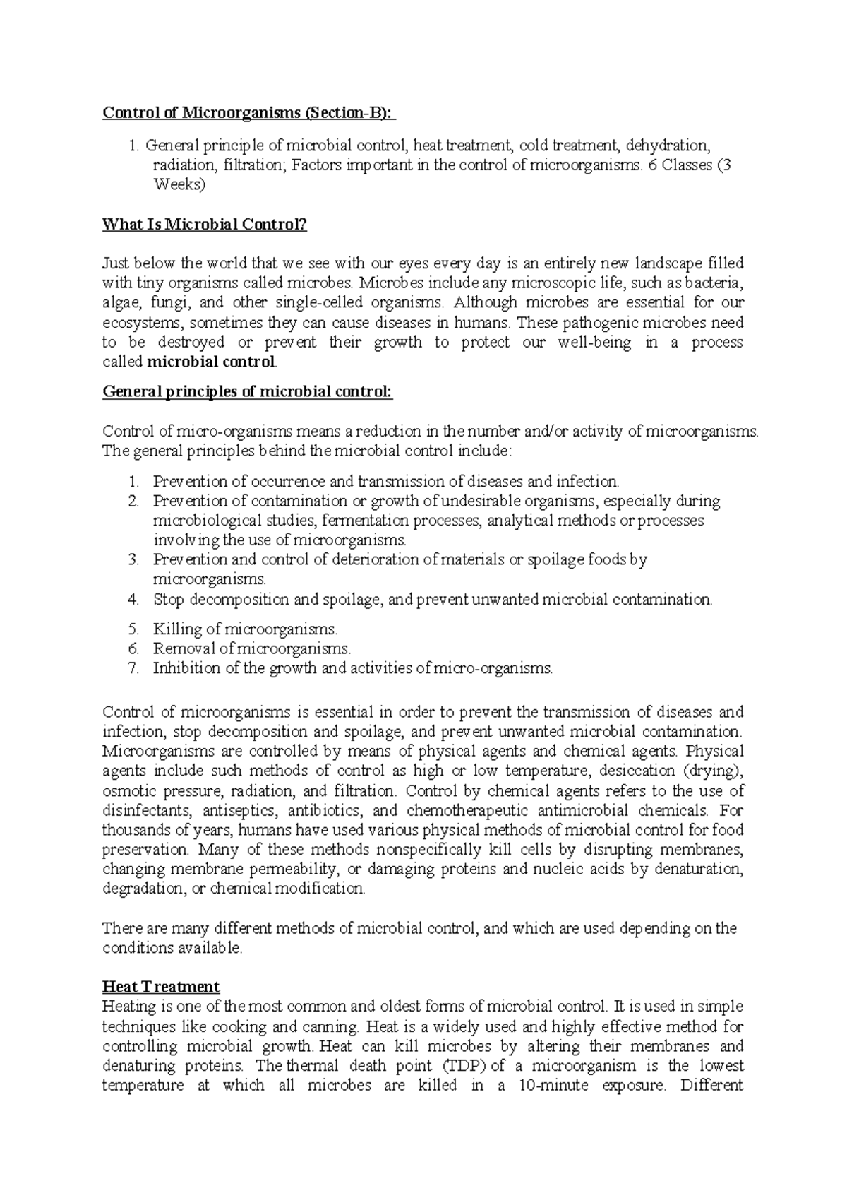 Chapter 2-Microbial Control - Control of Microorganisms (Section-B): 1 ...