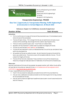 S062EPT - CPUT - Transportation Engineering 1 - Studocu