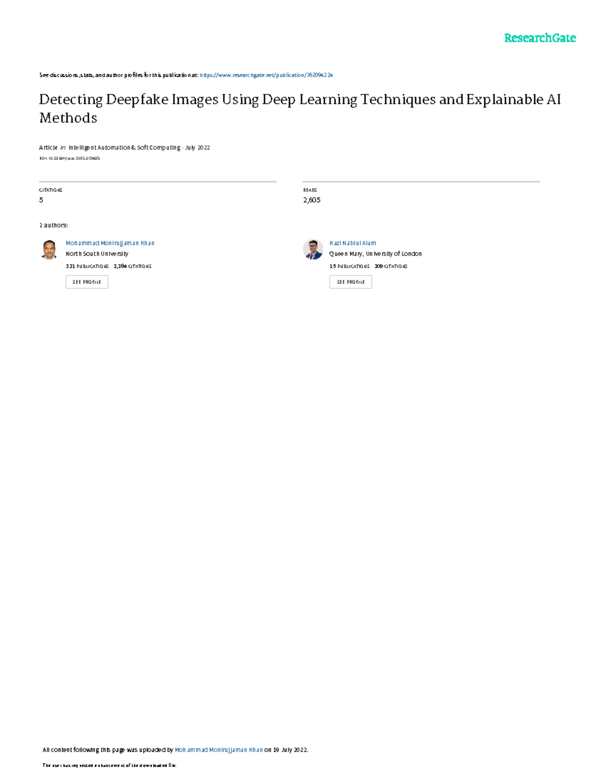 Detecting Deepfake Images Using Deep Learning Techniques and Explainable AI Methods July 2022 ...