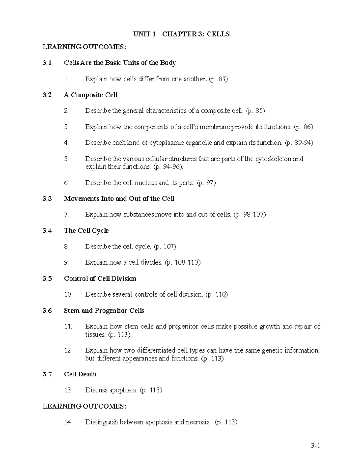 A&P CH 3 Cells Overview & Key Concepts - Fall 18 Outline - Studocu