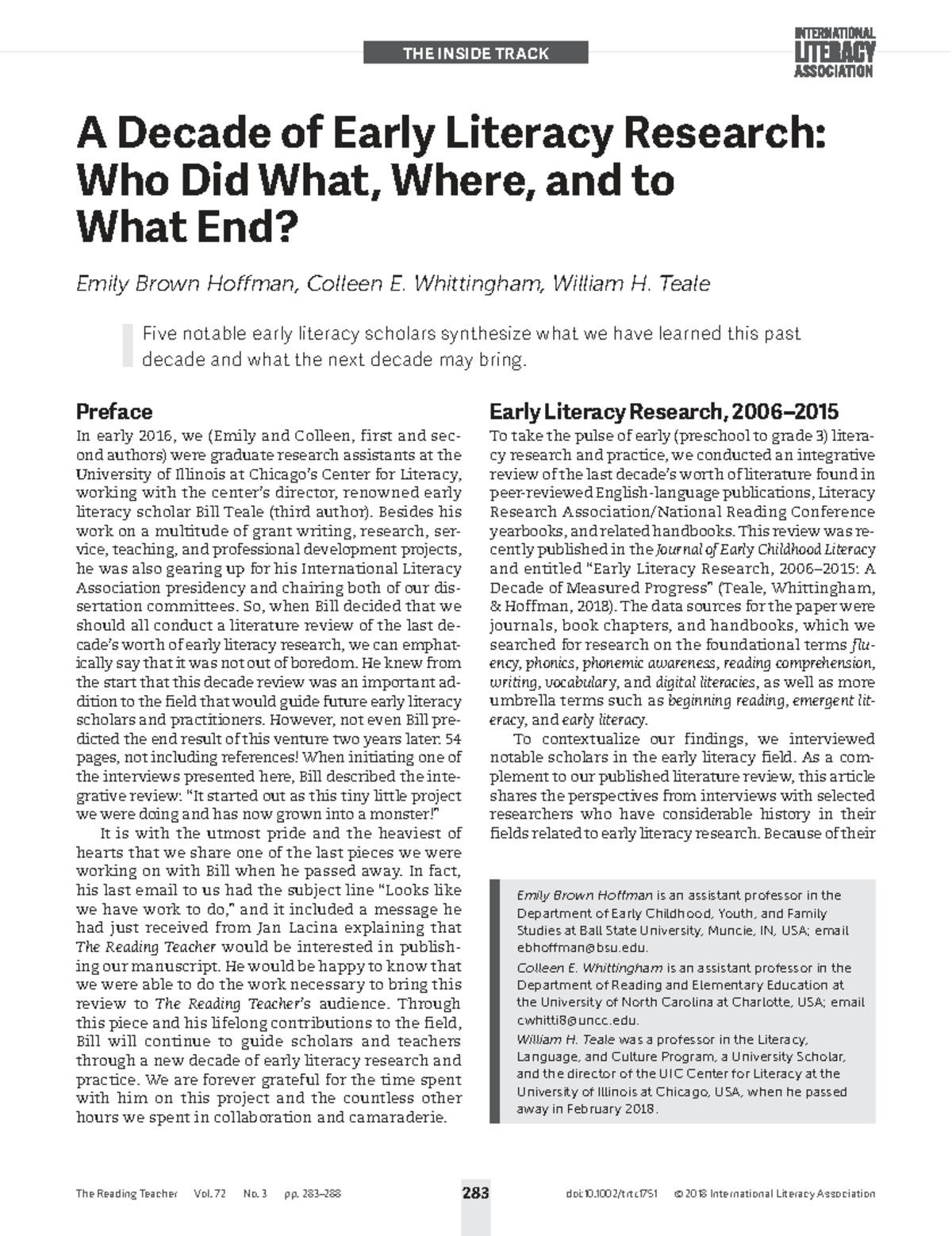A Decade of Early Literacy Research: Insights & Future Directions (EDUC ...