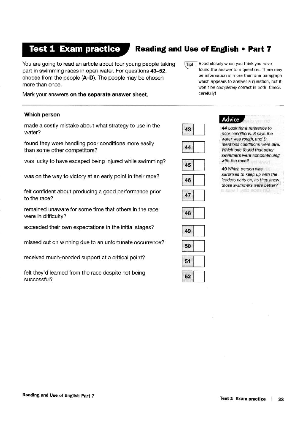 Test 1 Exam Practice: Reading & Use of English Part 7 - Studocu