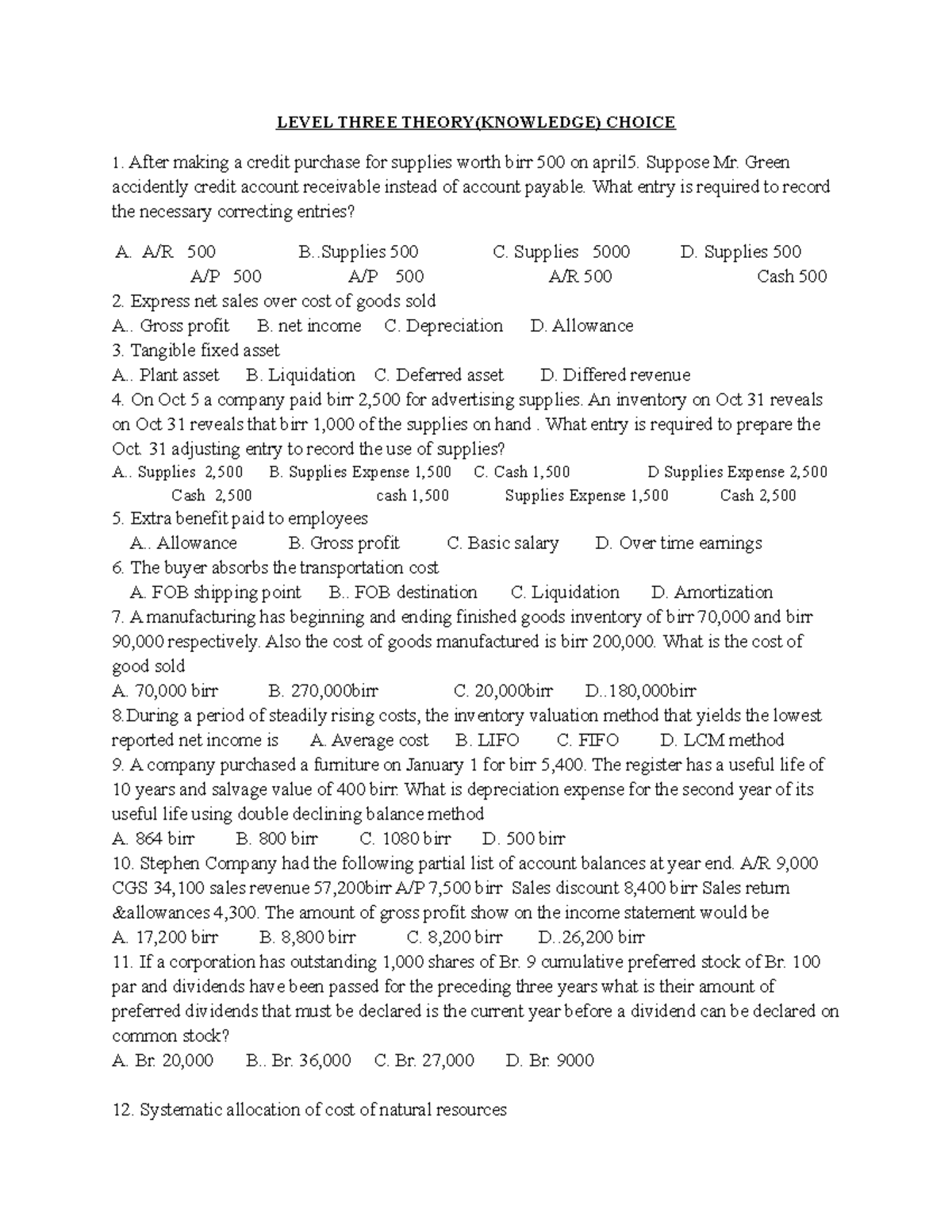 Level III coc - LEVEL THREE THEORY(KNOWLEDGE) CHOICE After making a ...
