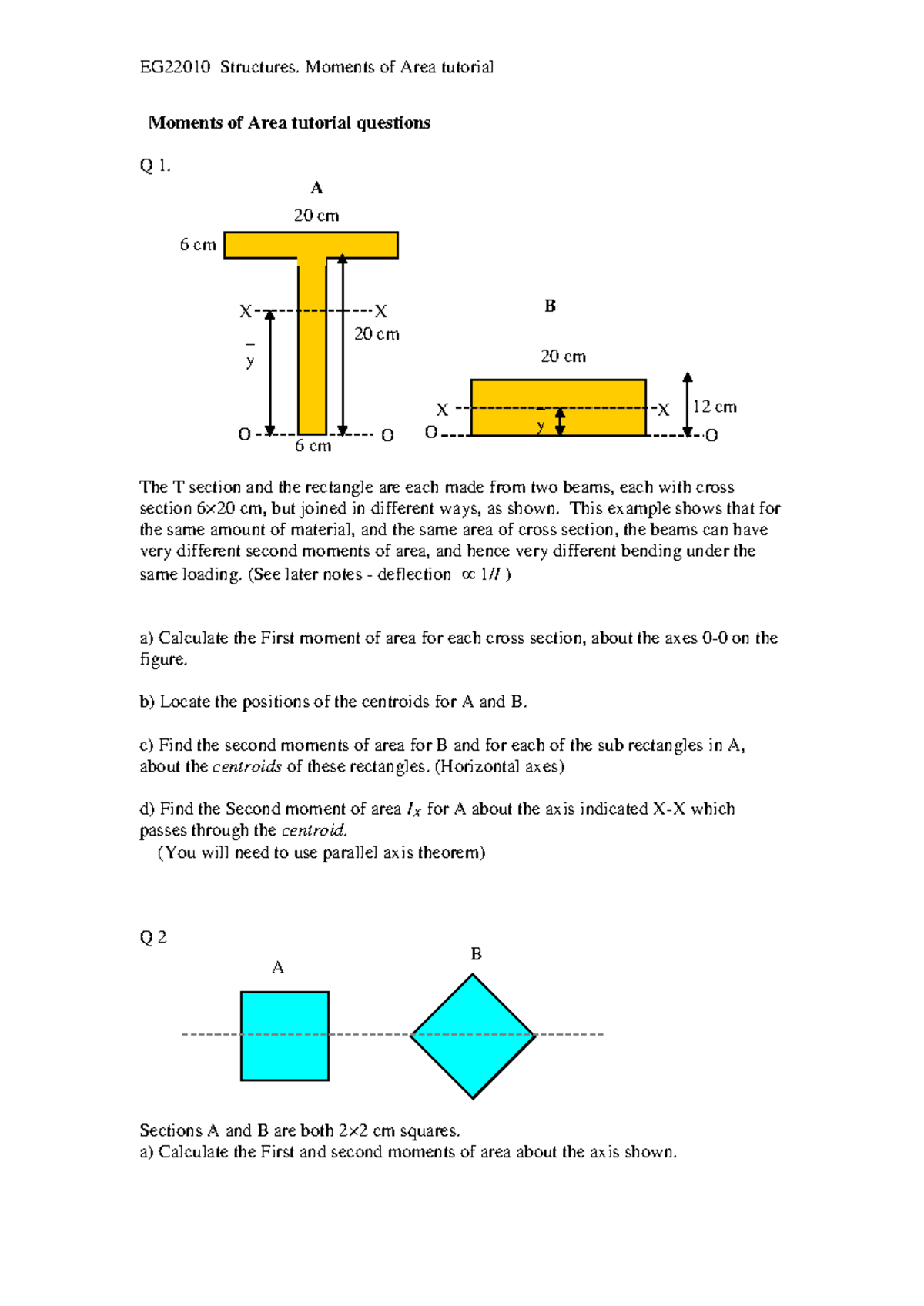 EG22010 Moments of Area Tutorial Questions and Solutions - Studocu
