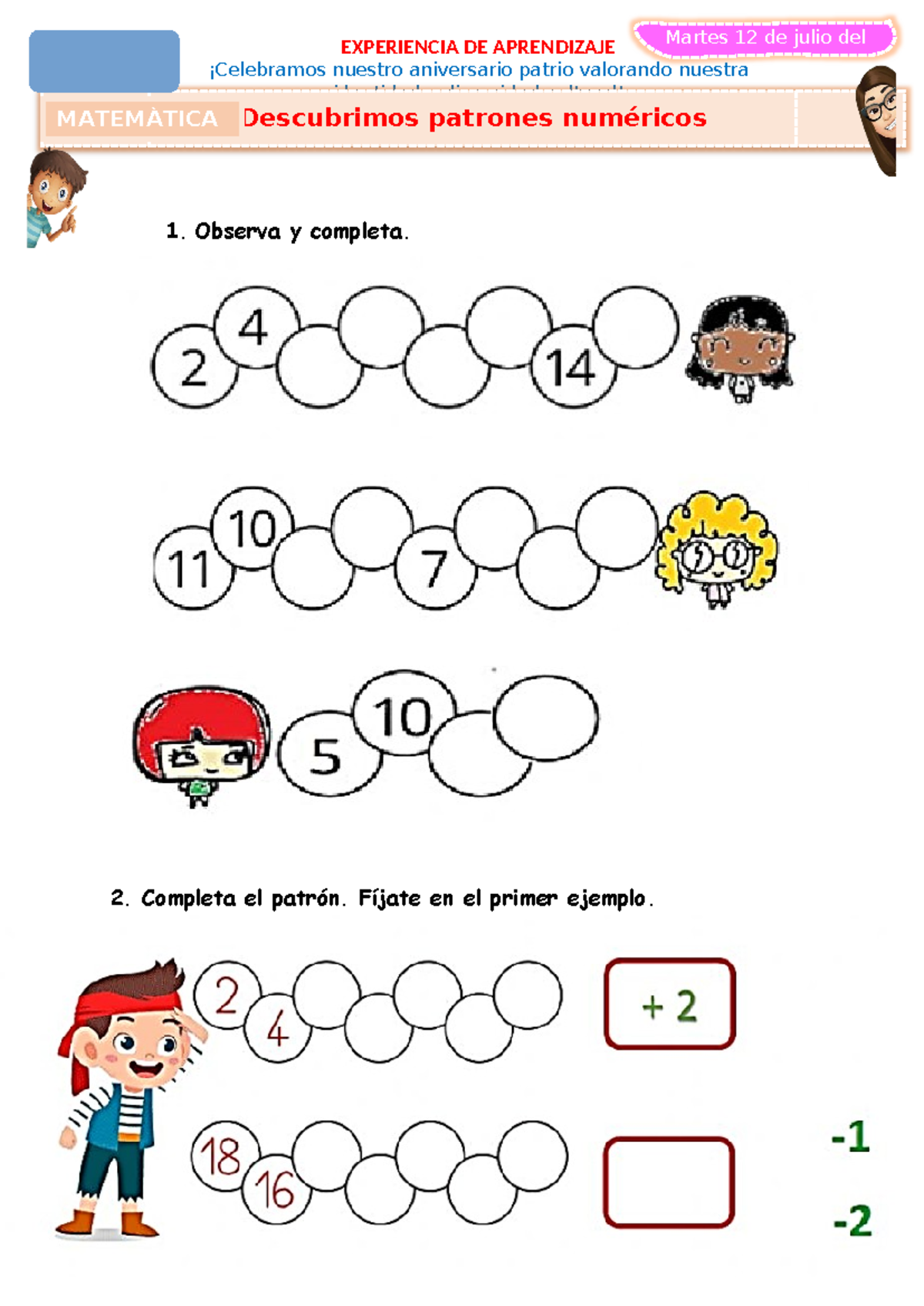 582193238 D2 A1 Ficha Descubrimos Patrones Numericos - EXPERIENCIA DE ...
