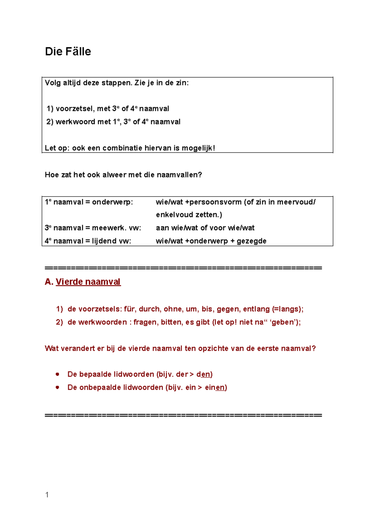 Arbeitsblatt Naamvallen Oefenzinnen (1e-3e-4e Naamval) - Studeersnel