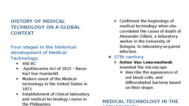 HIST 101: Evolution of Medical Technology in Global Context - Studocu