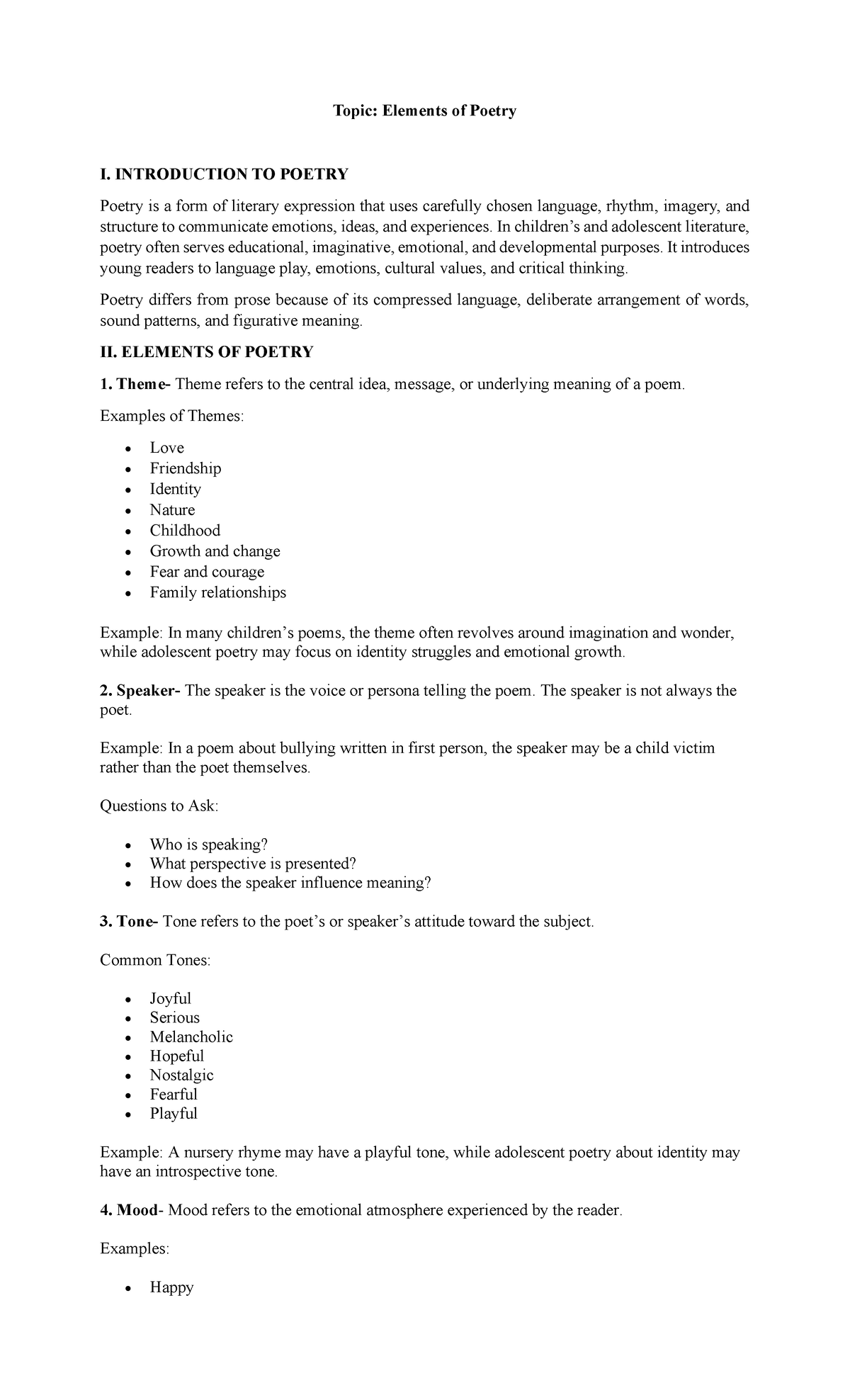 Elements of Poetry: A Comprehensive Guide for Literature Studies - Studocu