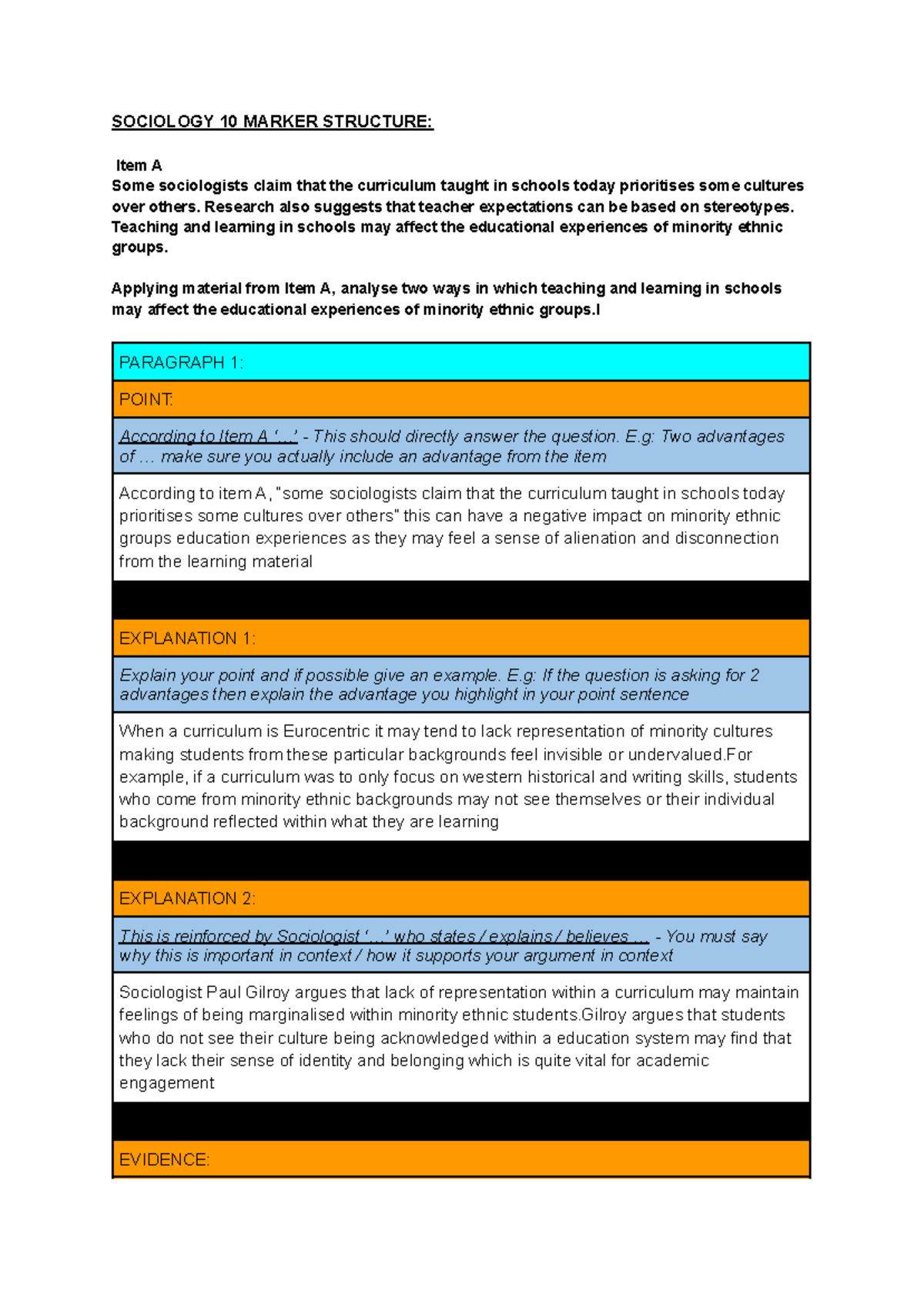 Sociology 10: 10 Marker Structure - Analysis of Teaching & Learning ...