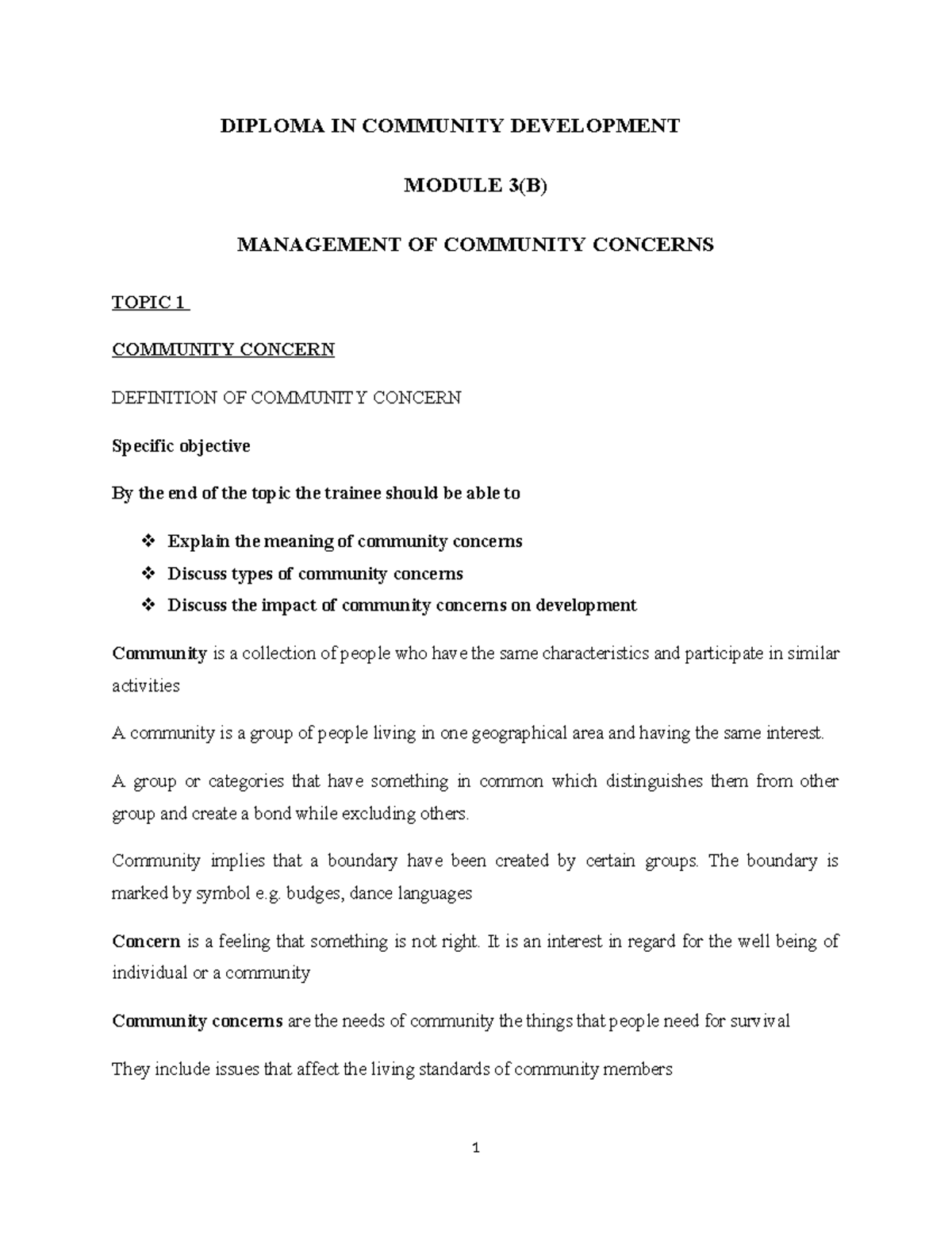 Community Concern: Understanding Module 3B in Community Development ...