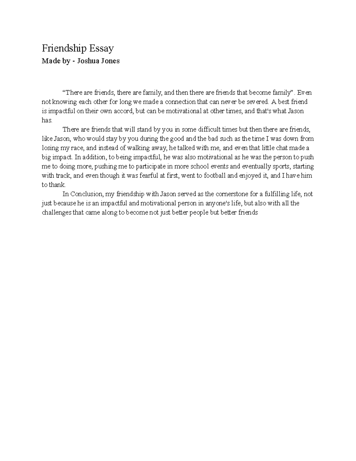 Friendship Essay: The Impact of Jason on My Life - Studocu