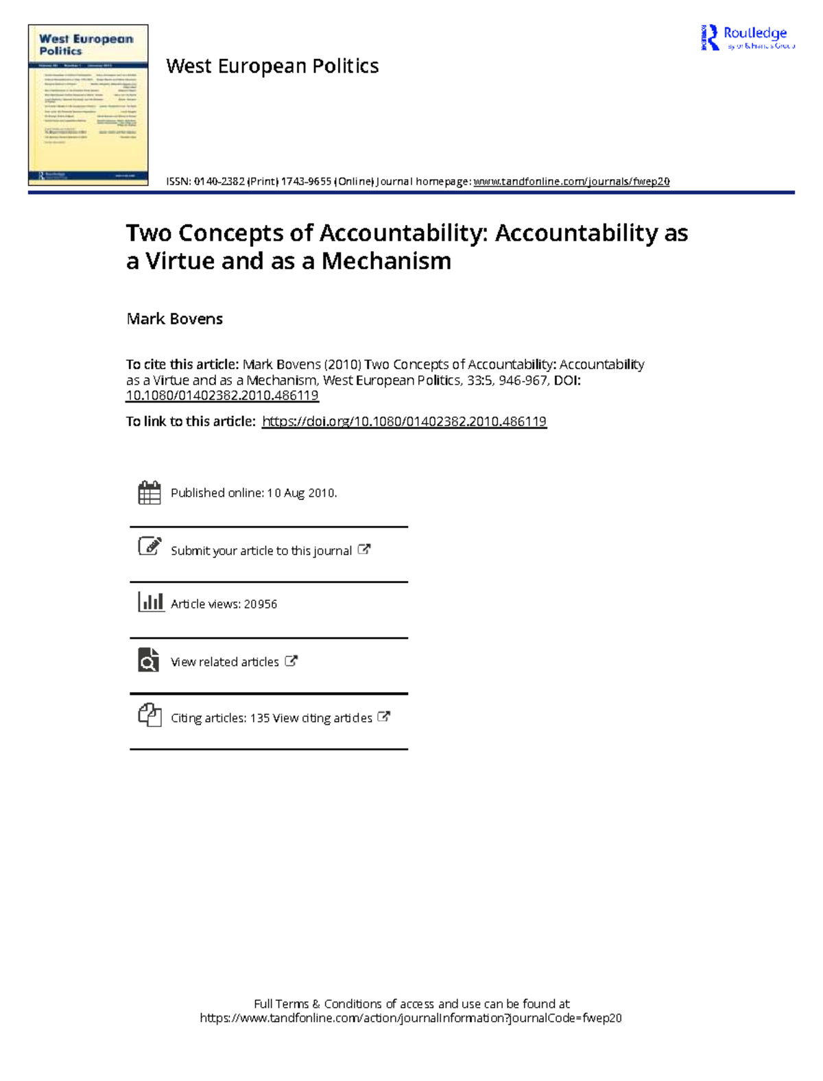 Two Concepts of Accountability: Virtue vs. Mechanism Analysis - Studocu