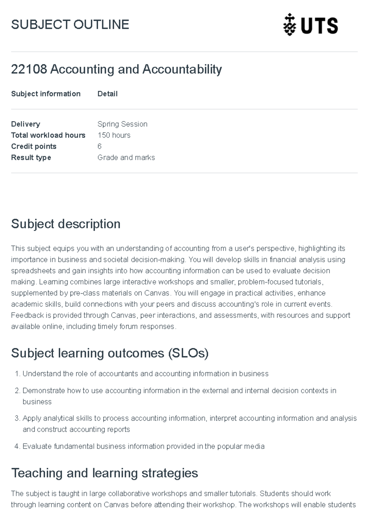 Subject Outline 22108: Accounting and Accountability Overview - Studocu