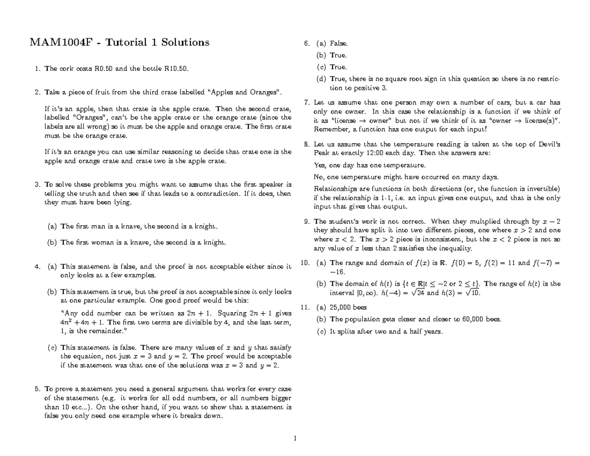 Tutorial 02 - Yes - MAM1004F - Tutorial 2 Work in groups of three to ...