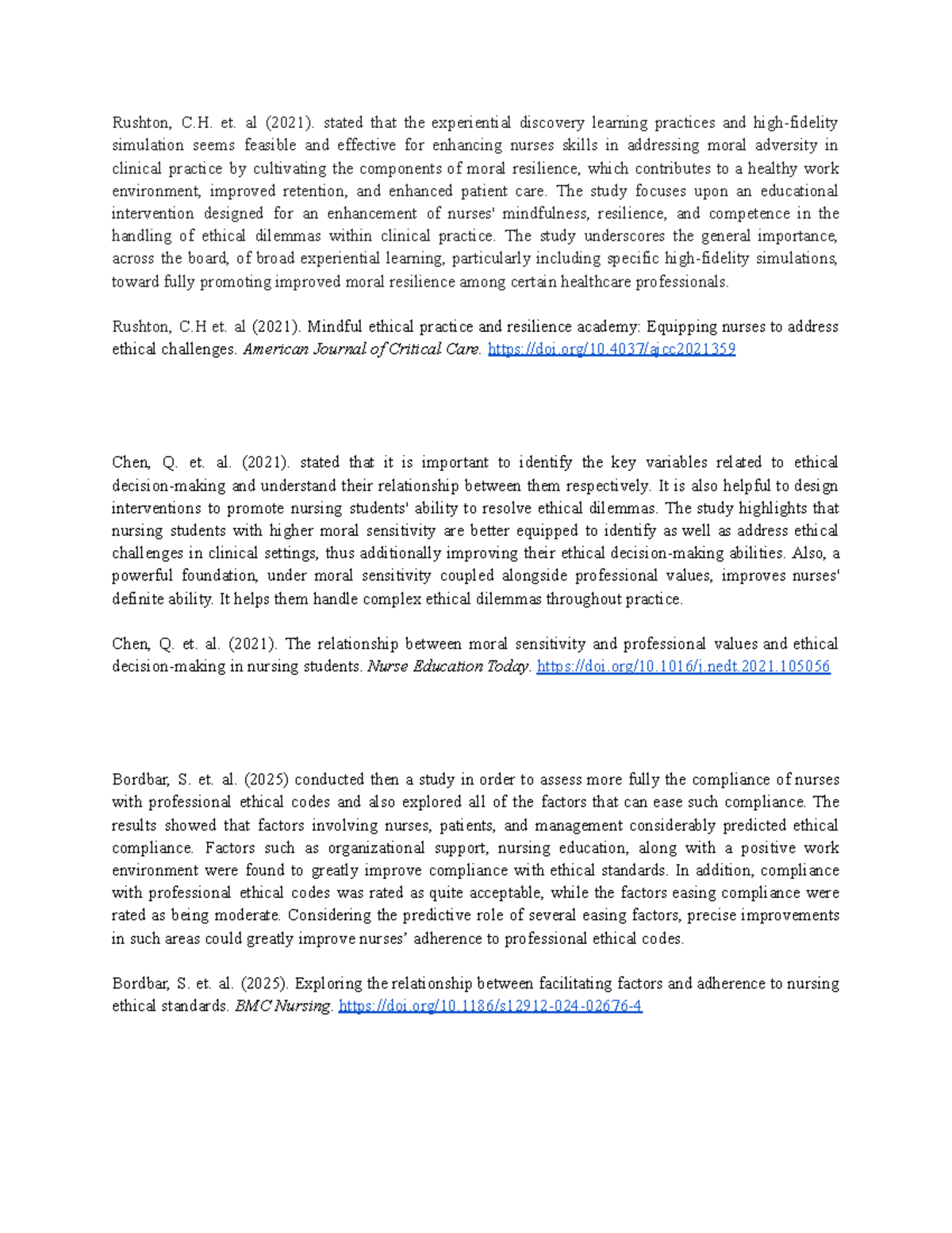 Rrl - nres rrls - Rushton, C. et. al (2021). stated that the ...