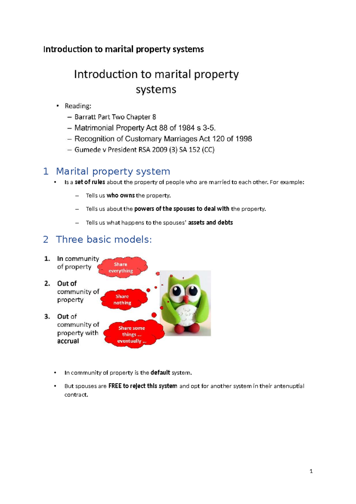 05.1 Overview of Marital Property Systems and Their Implications - Studocu